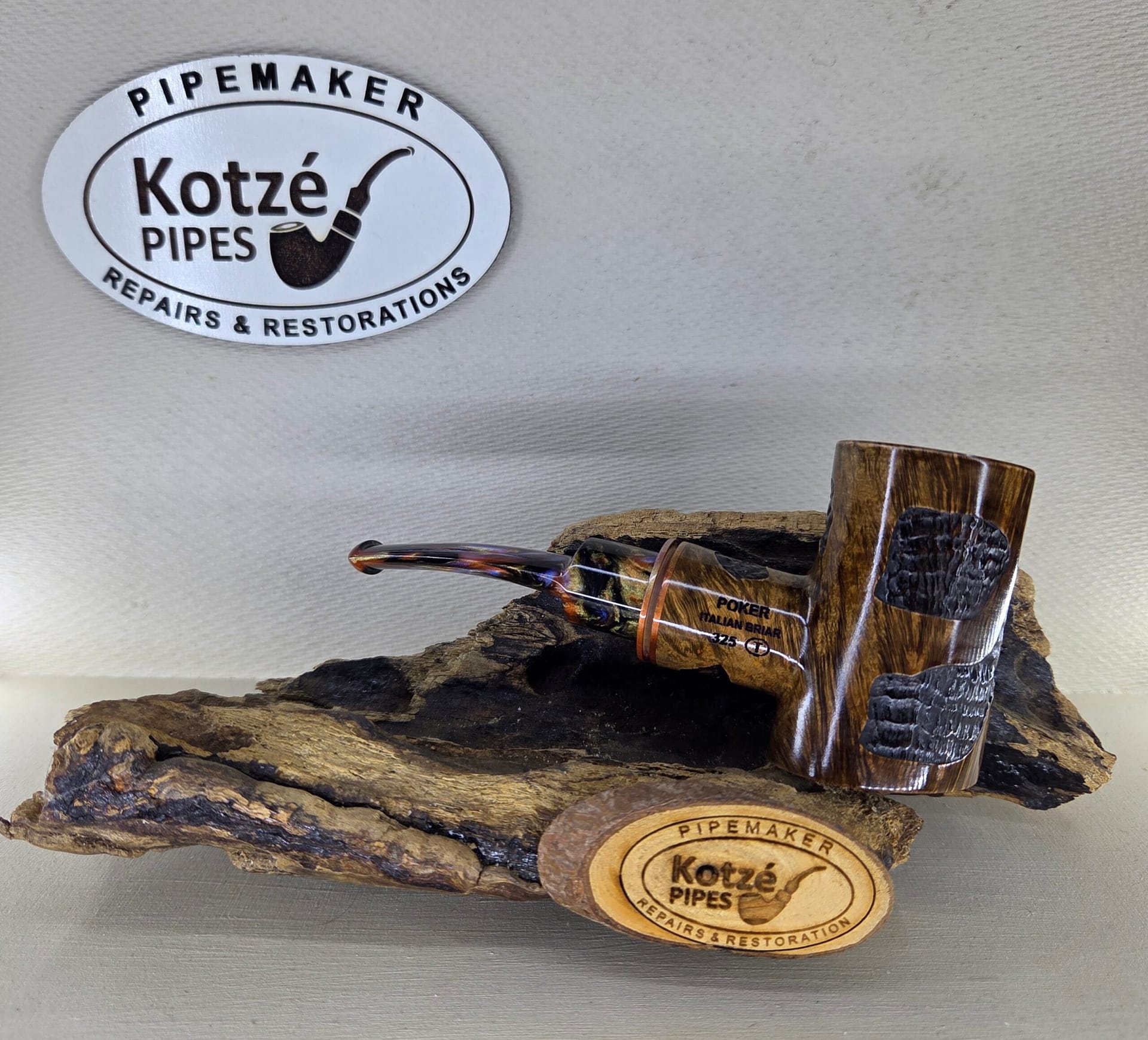 Italian Briar Tapered Poker 325 (Partly Bead Blasted) - Kotzé Pipes